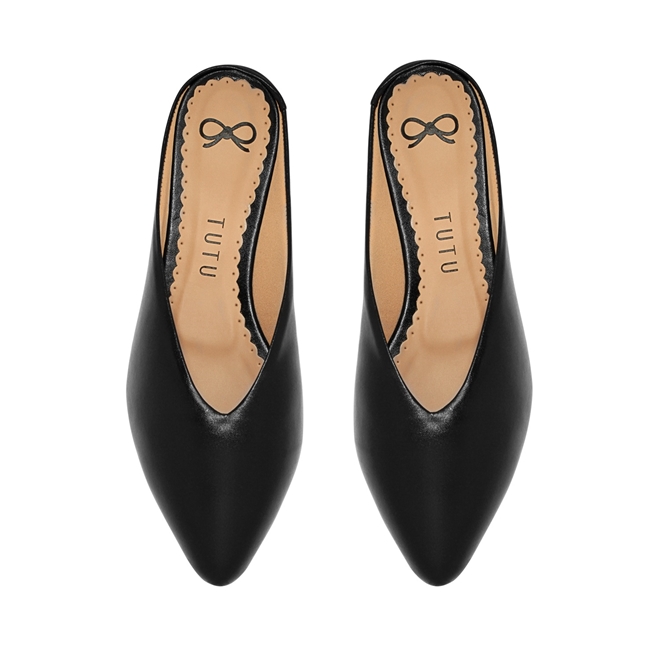 Mule em Couro Preto - Mule em Couro Preto - Tutu Sapatilhas